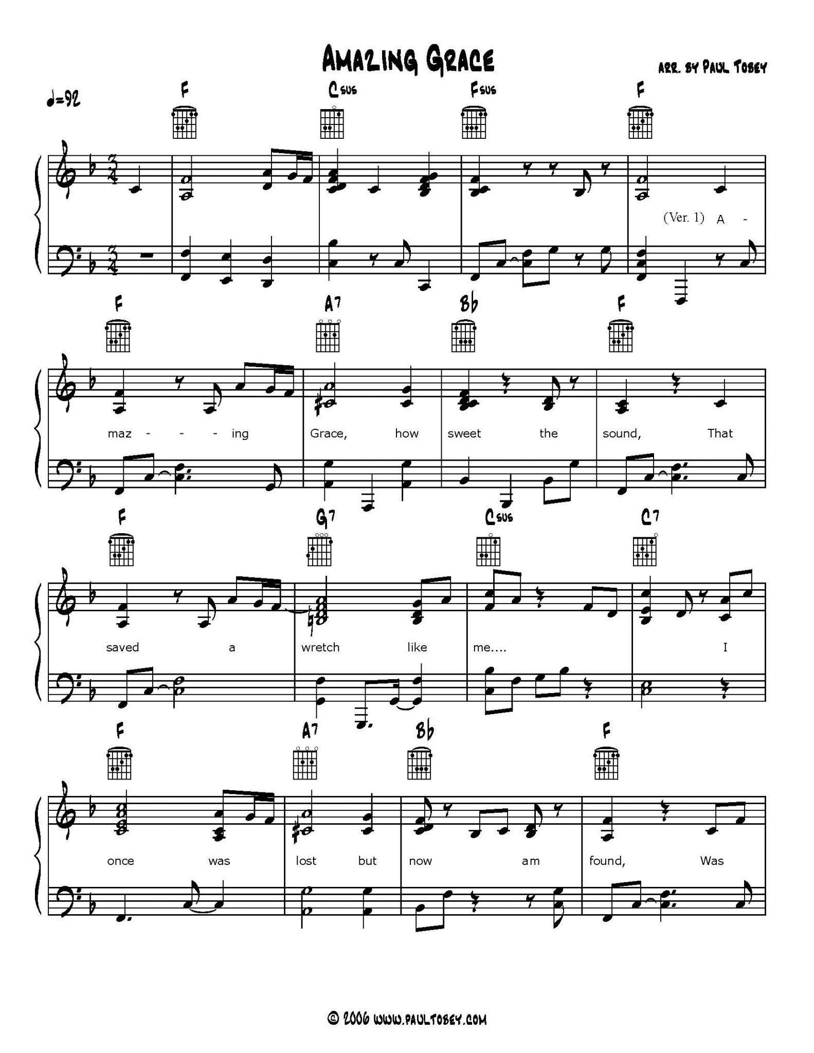 Amazing Grace Sheet Music PDF Piano & Guitar - Jazzmentl